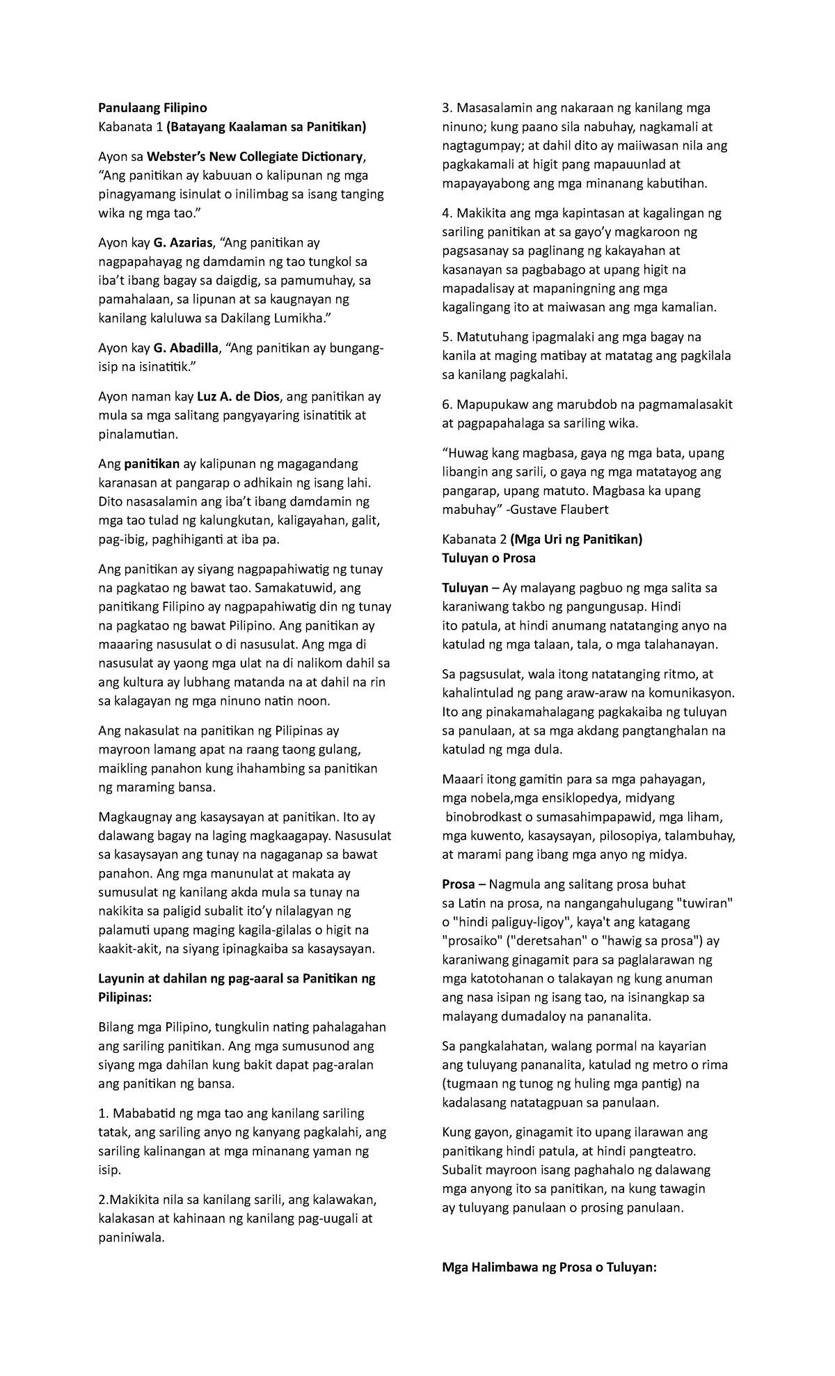 Panulaan - notes - Panulaang Filipino Kabanata 1 (Batayang Kaalaman sa ...