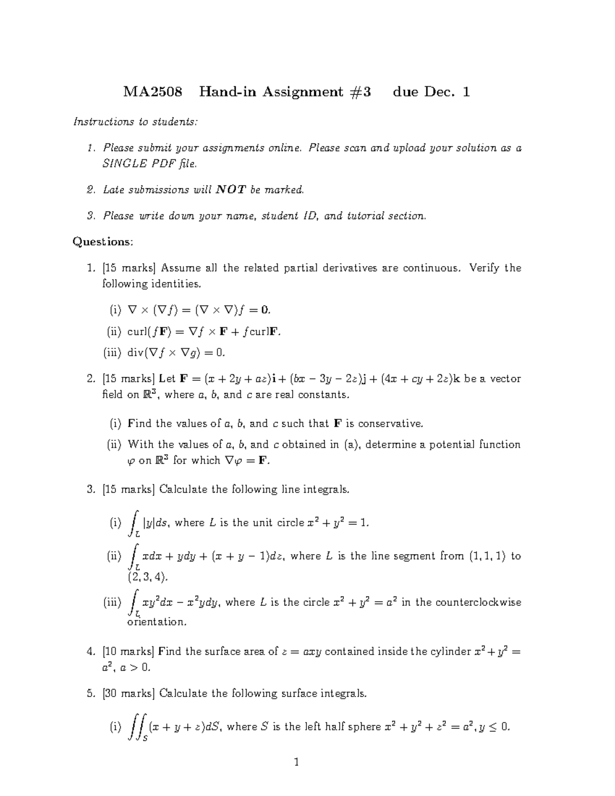 Assignment-3 - Assignment - MA2508 Hand-in Assignment #3 due Dec. 1 ...