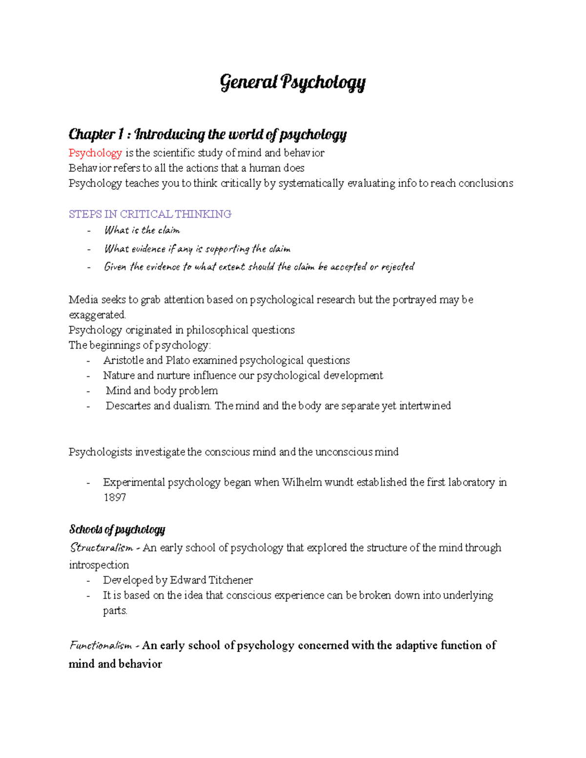 General Psychology - Genera Psycholog Chapter 1 : Introducin th worl of ...