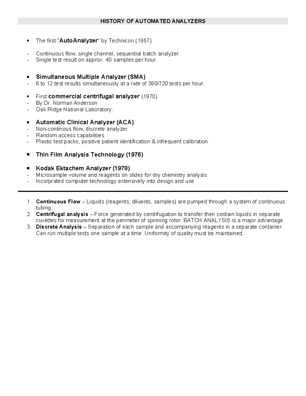 History OF Automated Analyzers - HISTORY OF AUTOMATED ANALYZERS The ...
