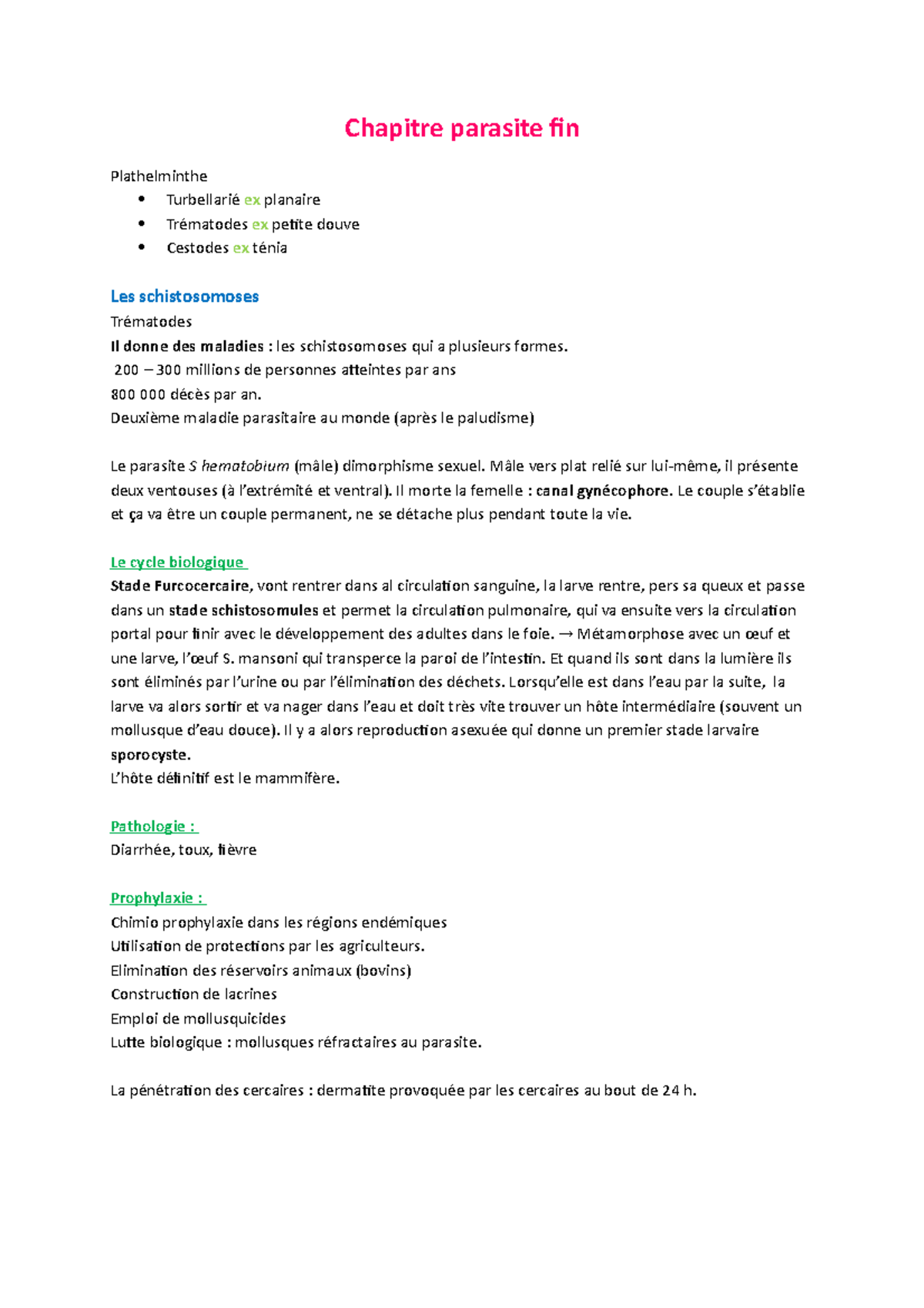 Chapitre parasite fin - Notes de cours 11 - Chapitre parasite fin ...