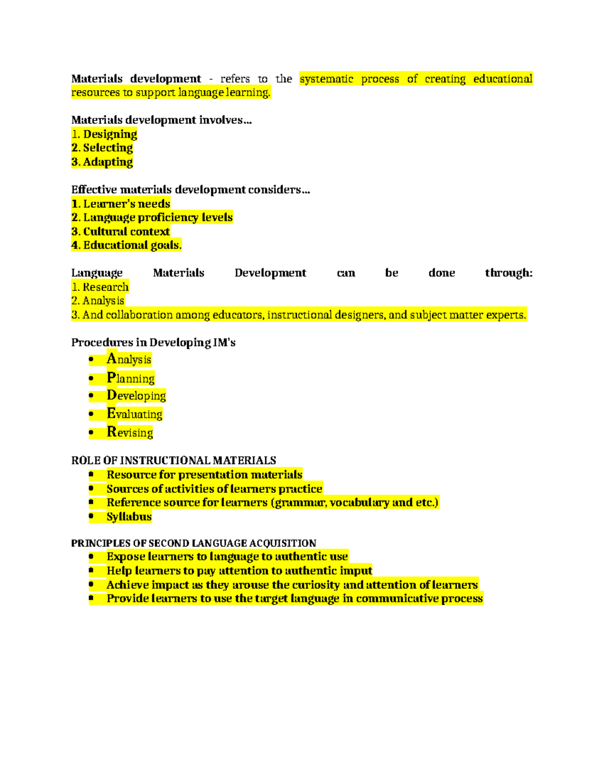 LLMD Final Reviewer - Materials development - refers to the systematic ...