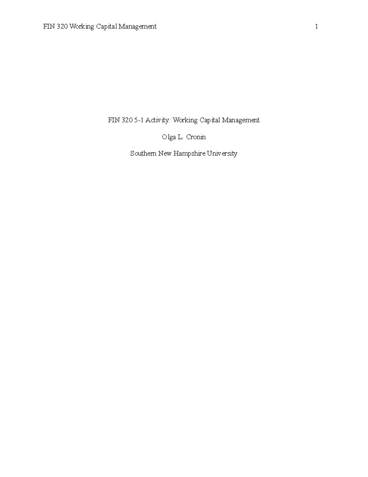 FIN 320 5 1 Module Five activity - FIN 320 5-1 Activity: Working ...