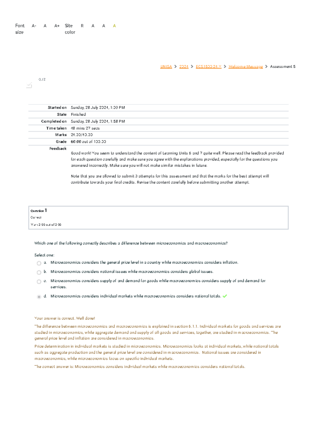 ECS1500 Assessment 5- Attempt review 2 - UNISA 2024 ECS1500-24-Y Welcome Message Assessment ...