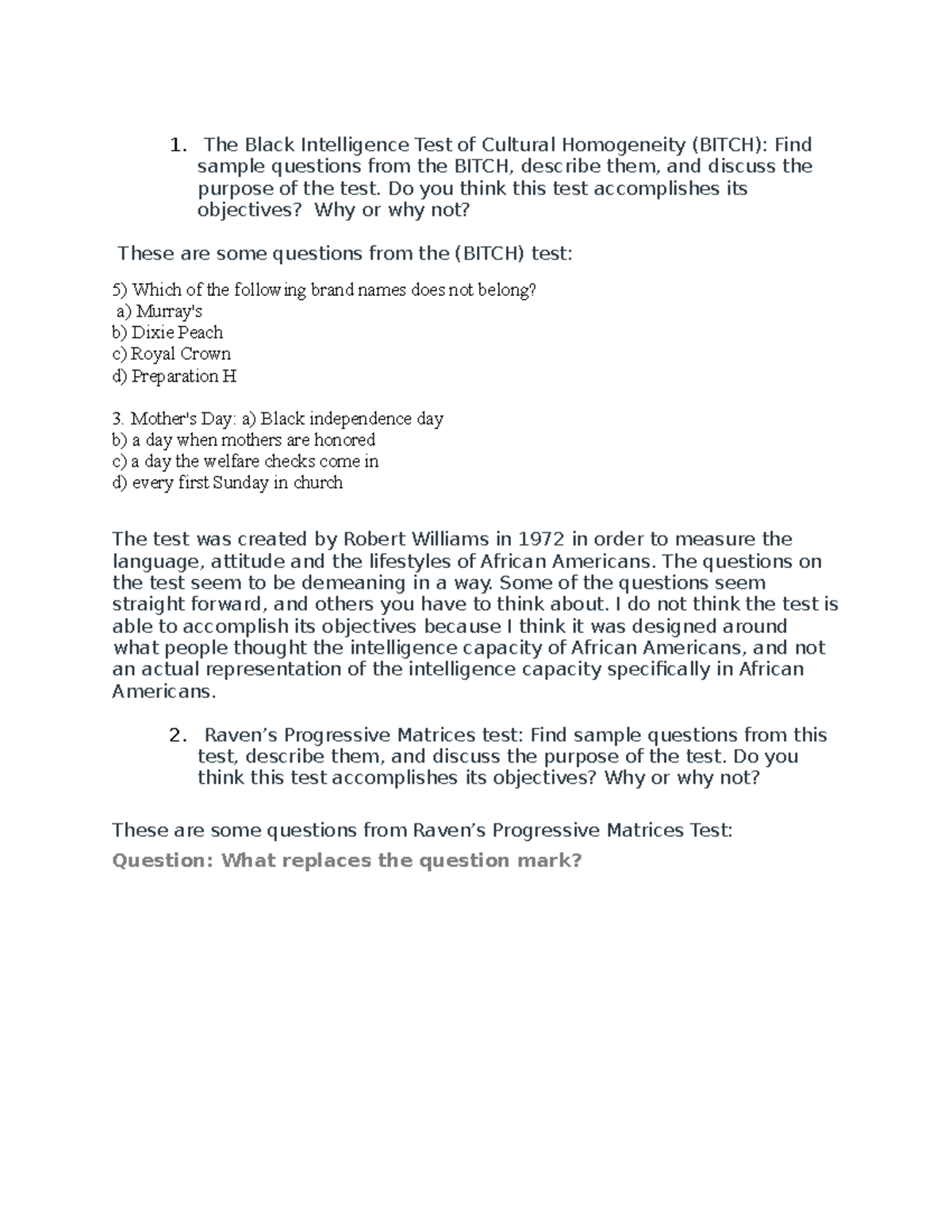 Activity #7 - Professor Loviscky - The Black Intelligence Test of ...