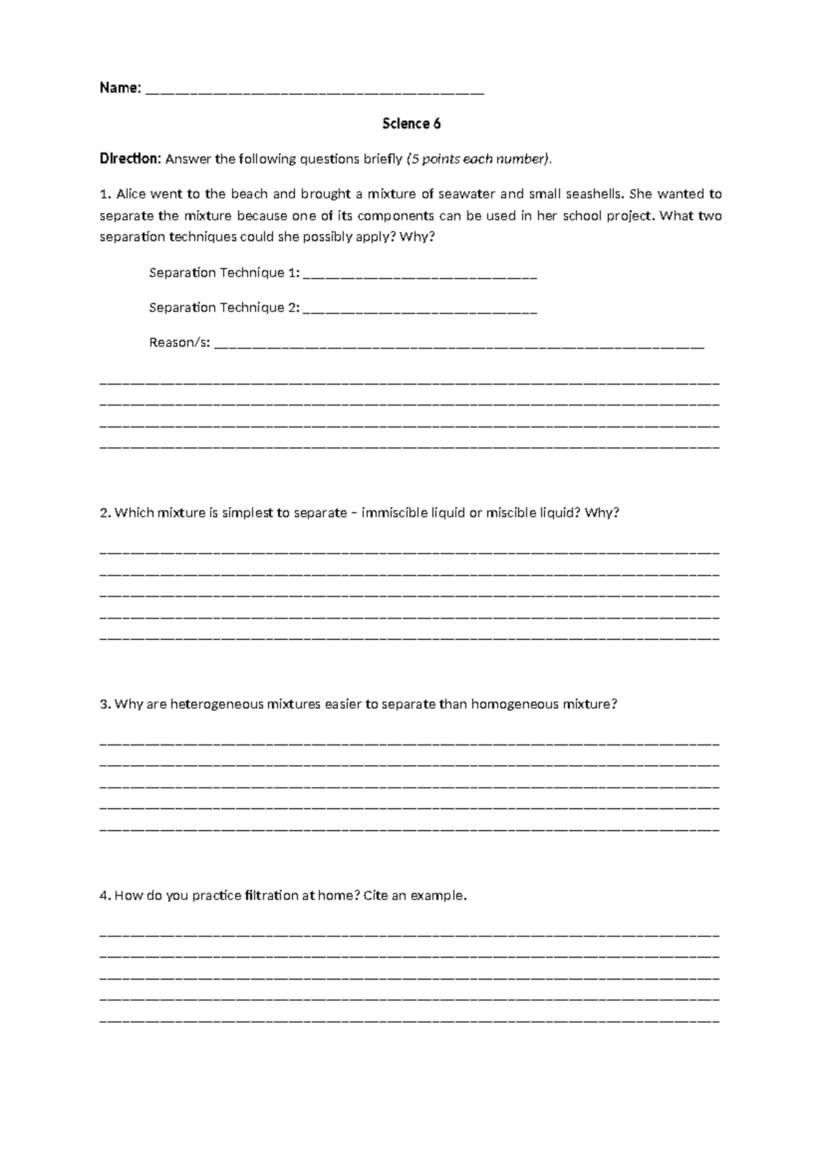 Science 6 - Name: _____________________________________________ Science ...