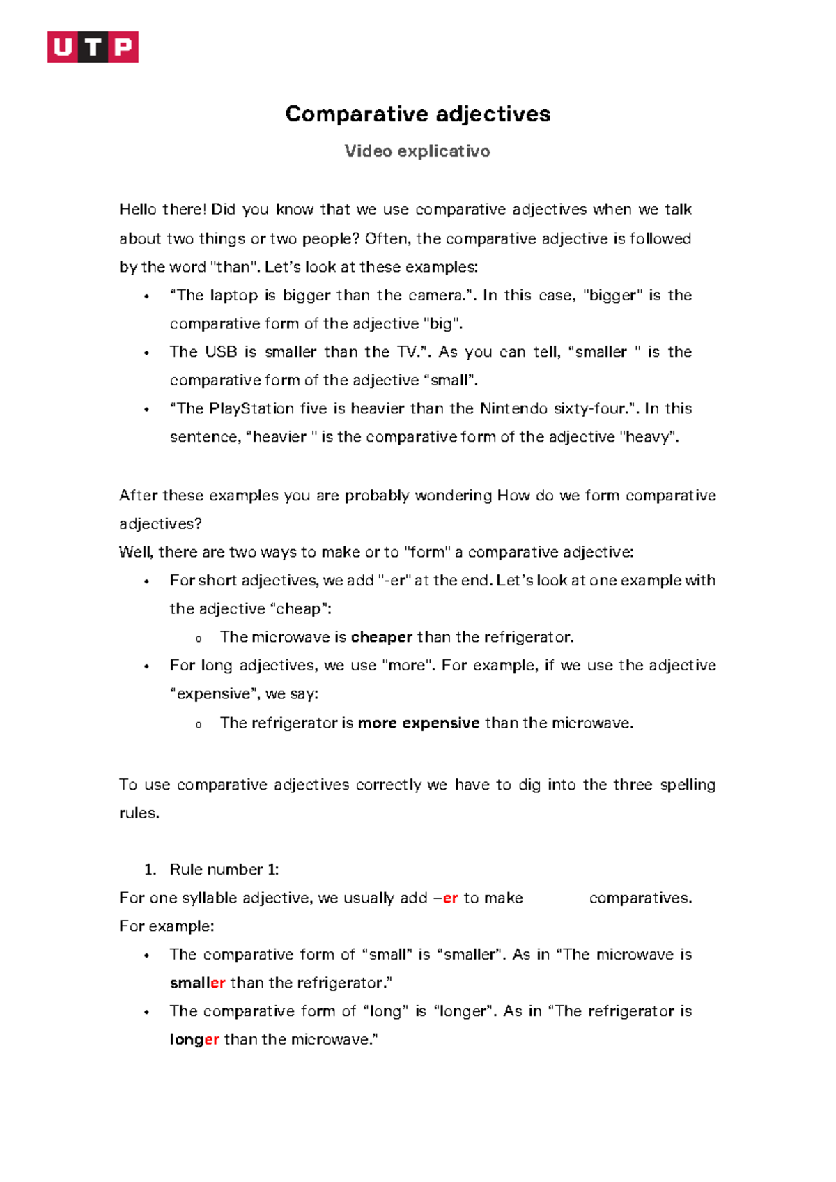 Week+11+-+Scrip Ozlais - Comparative adjectives Video explicativo Hello there! Did you know that ...