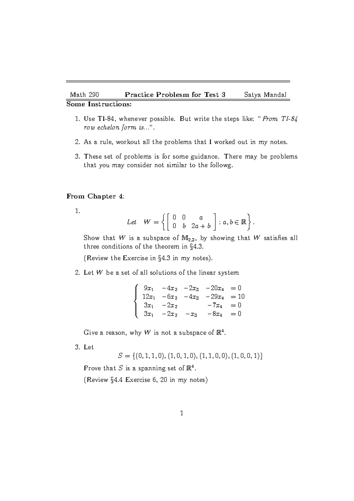 Practical - practice problems test 3 - Math 290 Practice Problesm for ...