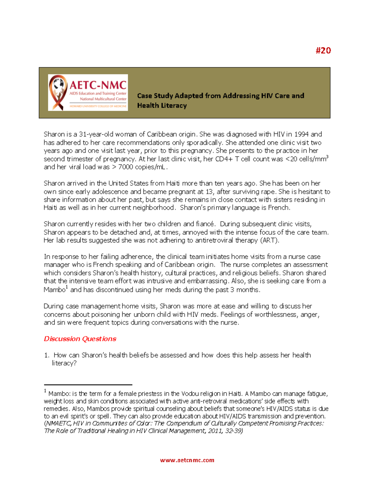 Case-study-20 - case study - 鈀 aetcnmc鈀 #20鈀 Sharon is a 31-year-old ...