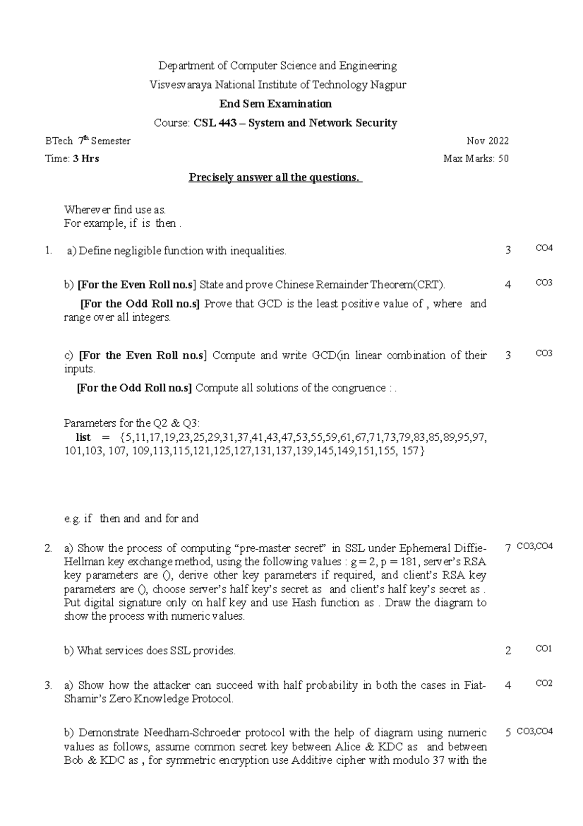 CSL443 SNS endsem std - Department of Computer Science and Engineering Visvesvaraya National ...