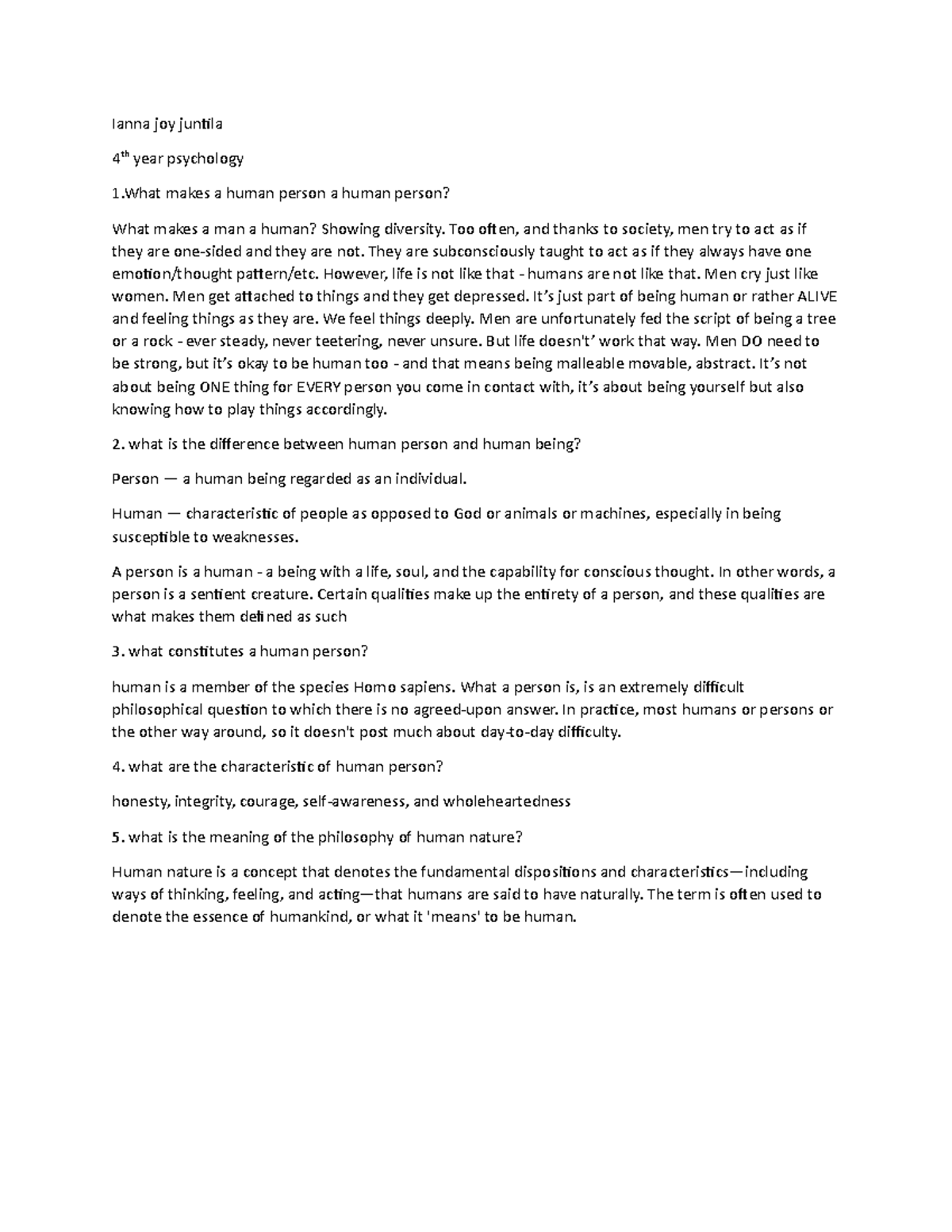 Homeworkhumanbeing - its all about human being - BS Psychology - Studocu