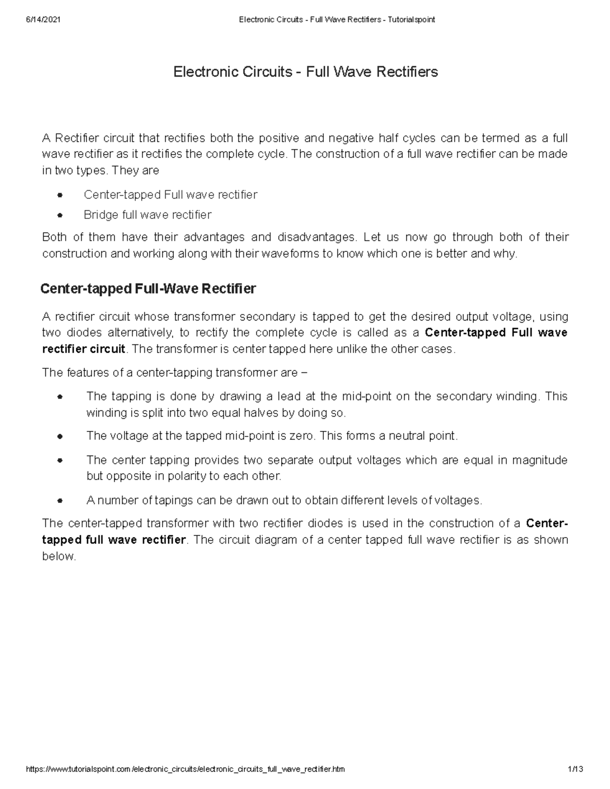 Full wave rectifier - Brief and Very Help Clear notes. Concept will be ...