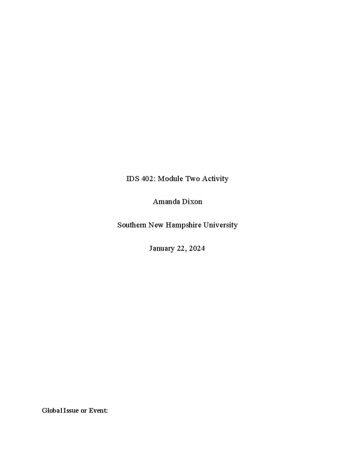IDS 402 Module Two Activity - IDS 402: Module Two Activity Amanda Dixon ... IDS 402 Module Two Activity - IDS 402: Module Two Activity Amanda Dixon ...