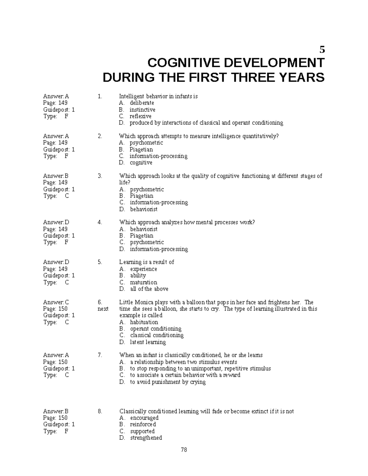 Chapter 5 - Papalia (Test Bank) - 5 COGNITIVE DEVELOPMENT DURING THE ...