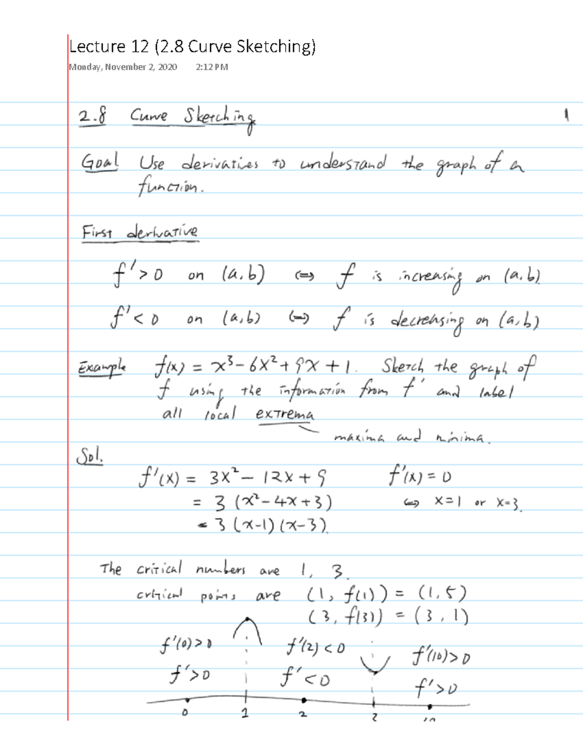 Lecture 12 (2.8 Curve Sketchiing) - MAT1302 - >ĞĐƚƵƌĞ ϭϮ ;Ϯ͘Θ ƵƌǀĞ ^ŬĞƚĐŚŝŶŐͿ - Studocu