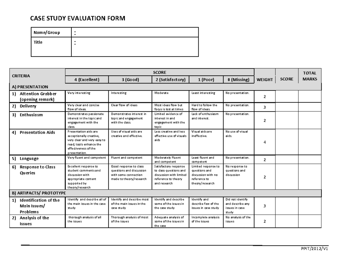 PPIT Rubrik.Degree Case Study-V2 - PPIT/2012/V CASE STUDY EVALUATION FORM Name/Group : Title ...