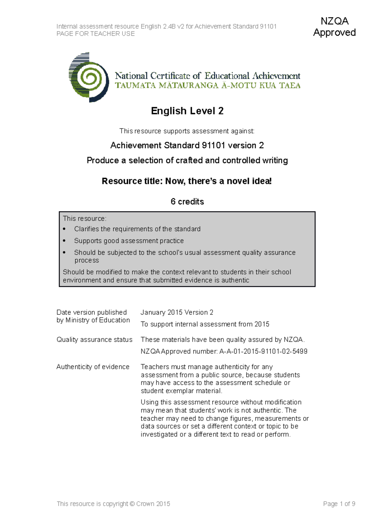 Eng2 4B v2 jan15 - English ncea - Internal assessment resource English ...