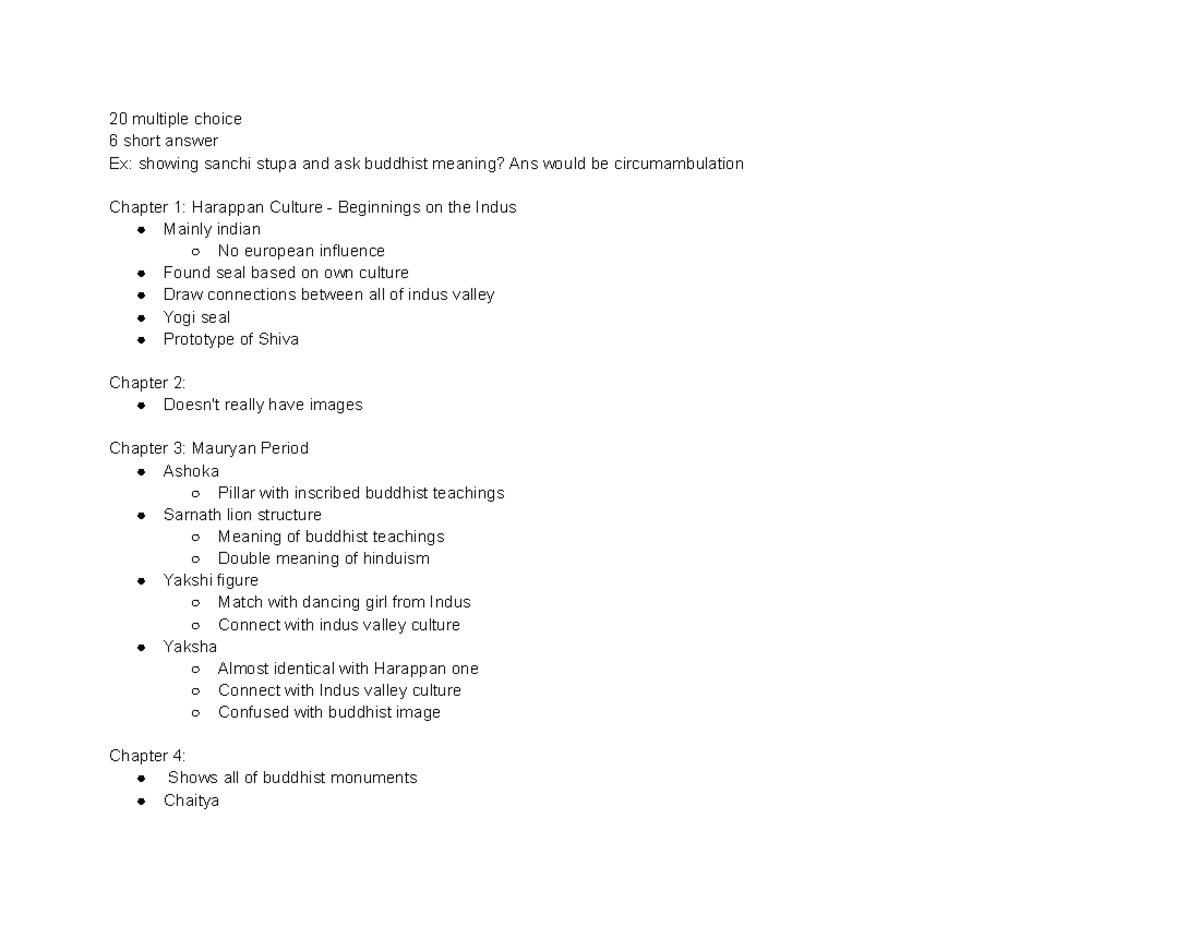 Indus Valley Civilization and Buddhist Monuments - Studocu