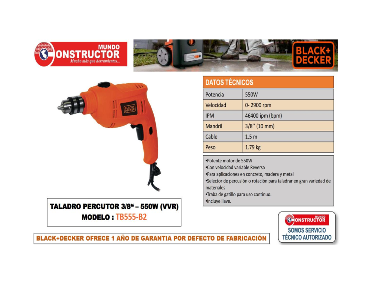 Ficha tecnica taladro TB550 - Operaciones Unitarias - Studocu