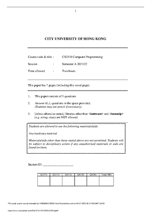 Midterm Practice Computer Programming Cityu Studocu