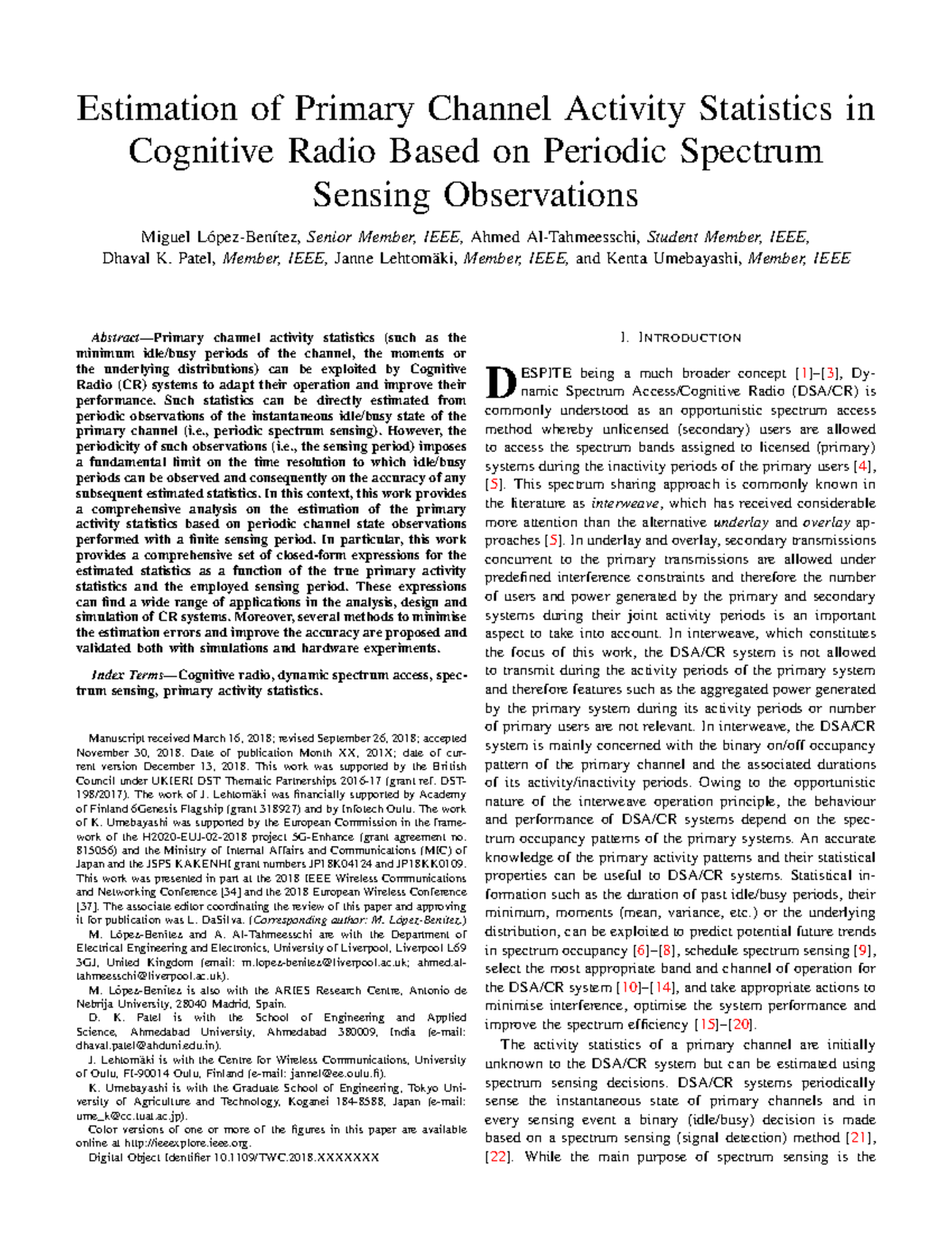 Estimation of Primary Channel Activity S - Estimation of Primary ...