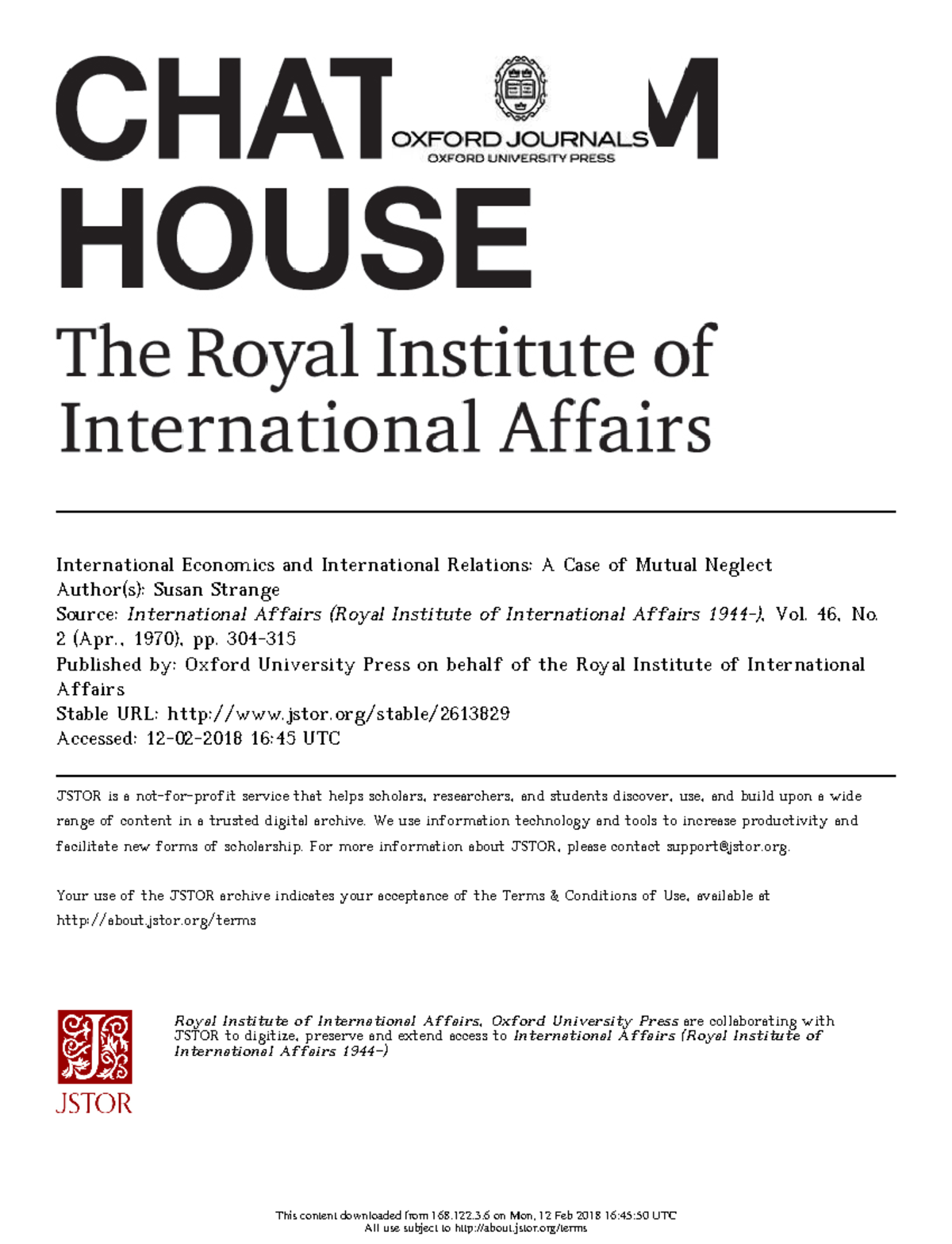 Susan Strange’s “International Economics and International Relations A ...