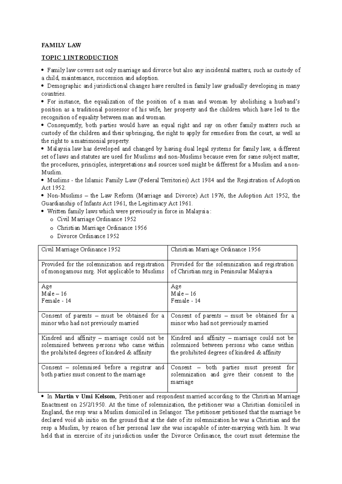 S3 Law Notes Midterm - FAMILY LAW TOPIC 1 INTRODUCTION Family law ...