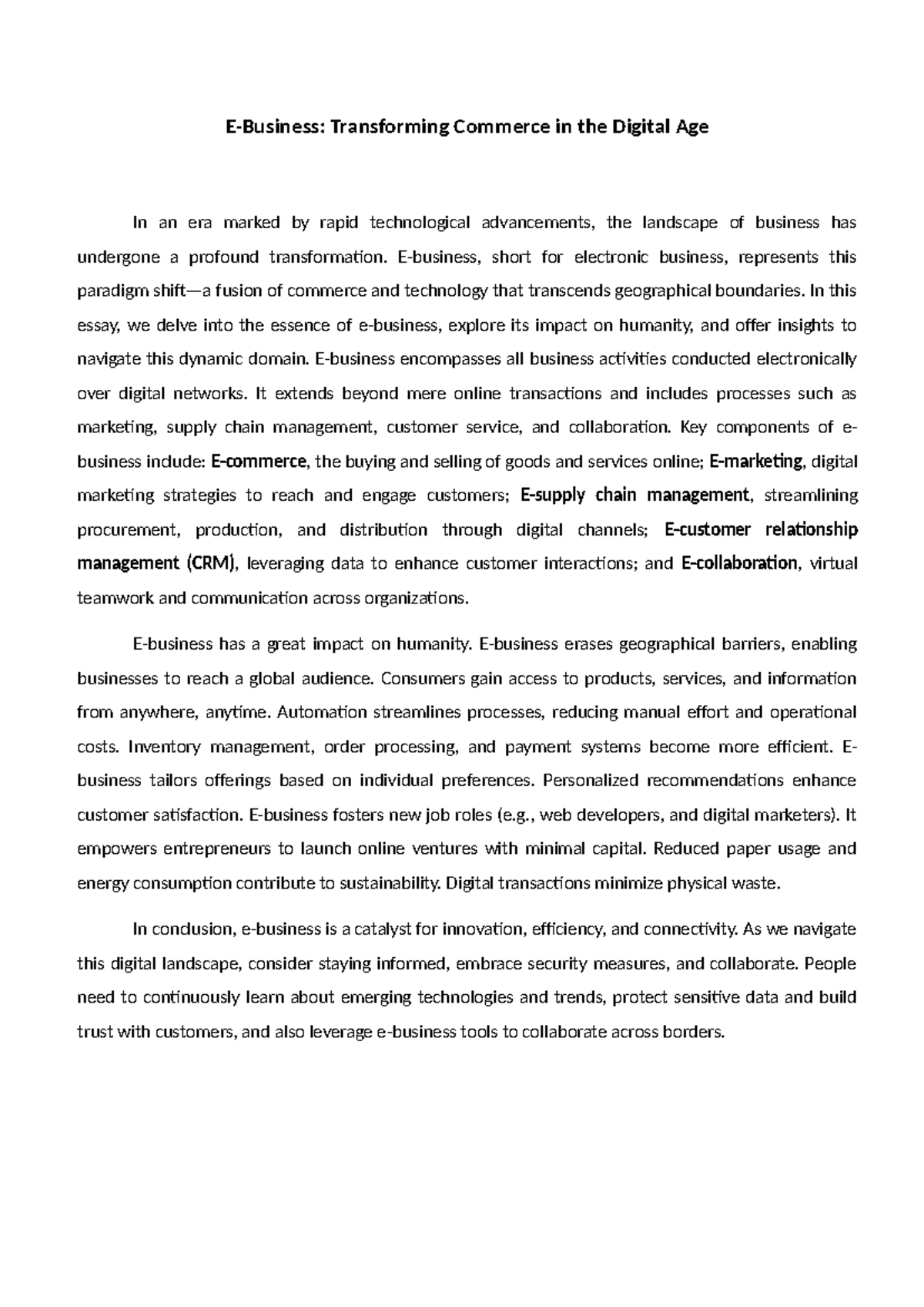 Transforming Commerce in the Digital Age - E-business, short for ...