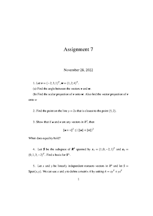 Assignment 1 solution - Linear Algebra (FE) 1 ASSIGNMENT 1 Solution: (a ...