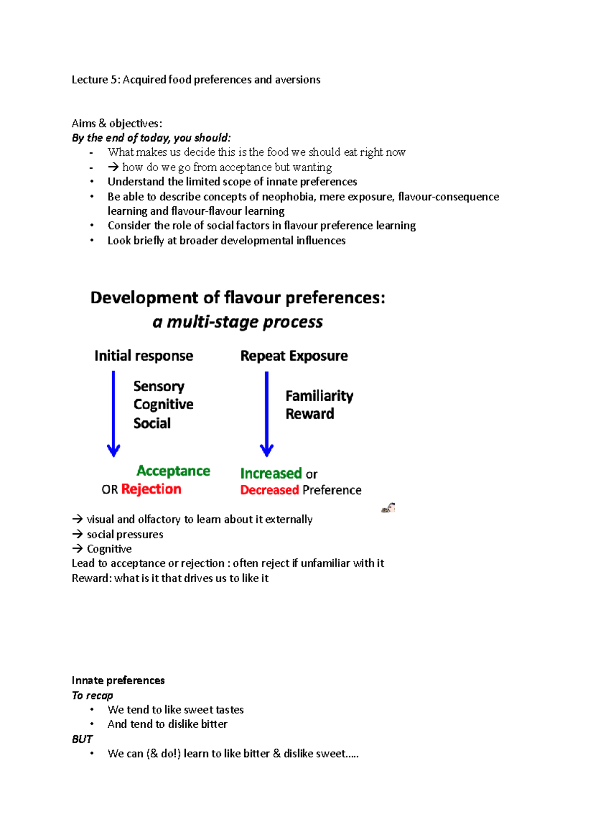 Lecture 5 aquired food prefernces and aversions - Lecture 5: Acquired ...