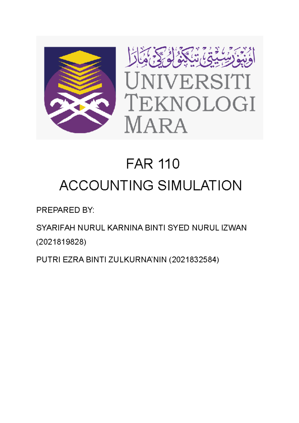 Financial accounting group assignment 2021 - FAR 110 ACCOUNTING ...
