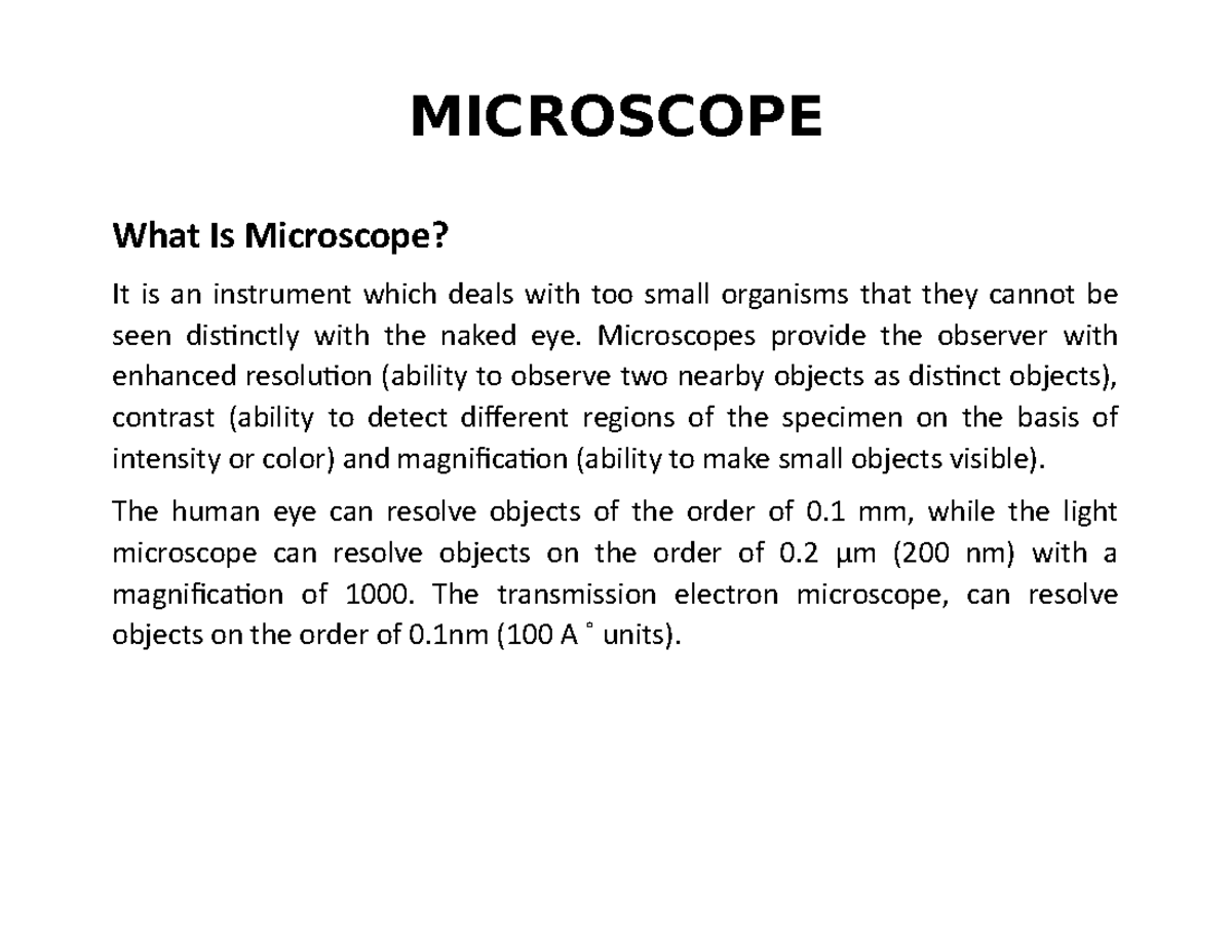 Microscope - MICROSCOPE What Is Microscope? It is an instrument which ...