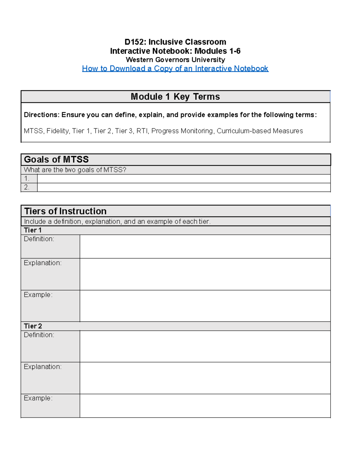 Interactive Notebook Modules 1-6 - D152: Inclusive Classroom ...