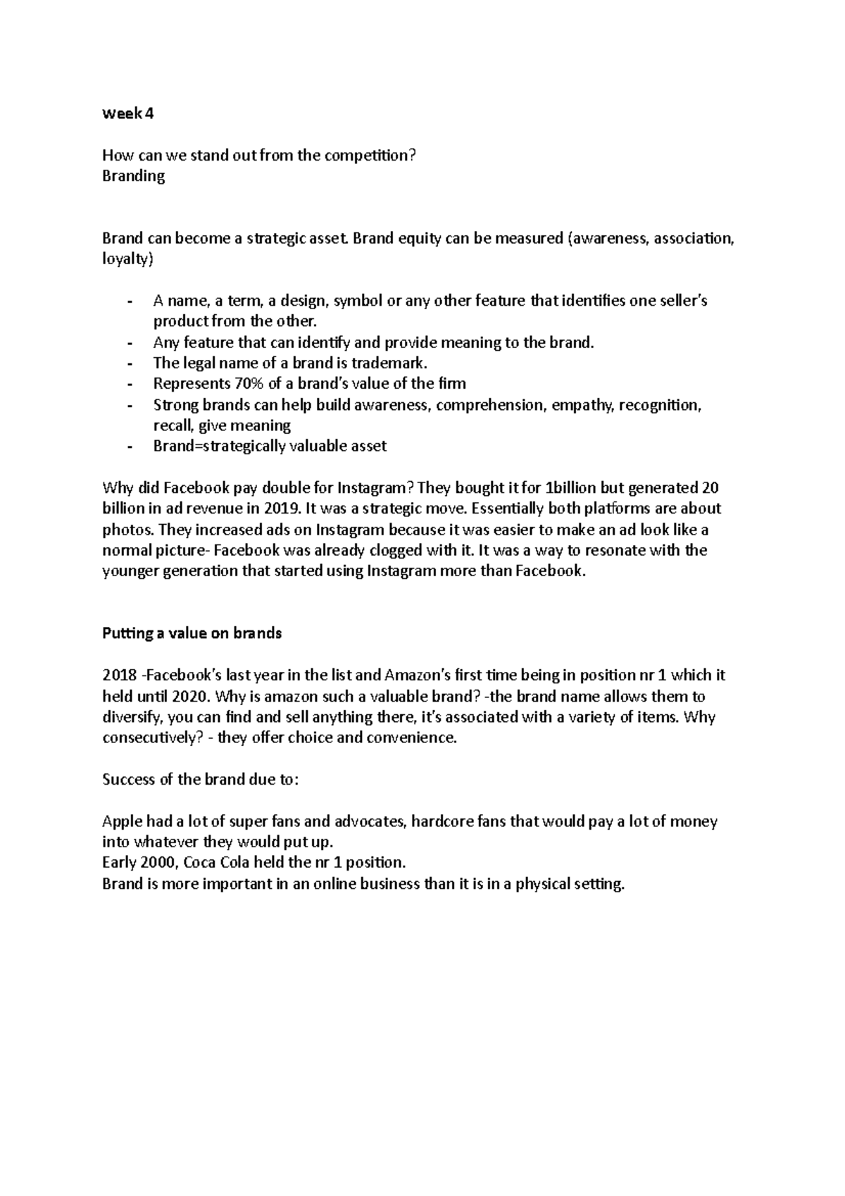 Week 4 - lecture notes - Week 4 How can we stand out from the ...