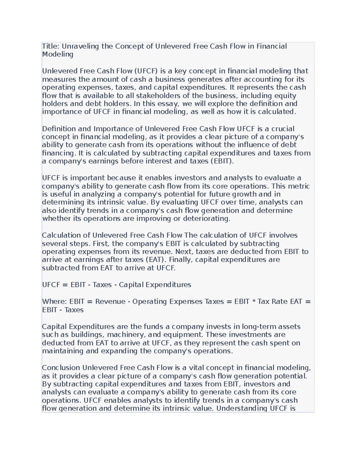 Unraveling the Concept of Unlevered Free Cash Flow in Financial ...