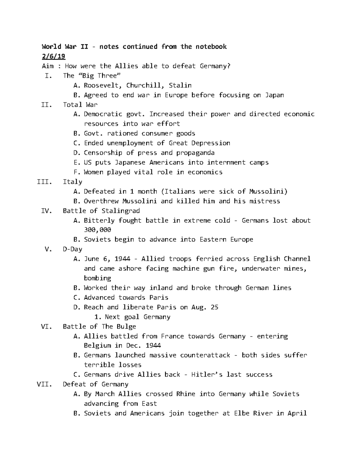 World War II - notes continued from the notebook - The “Big Three” A ...