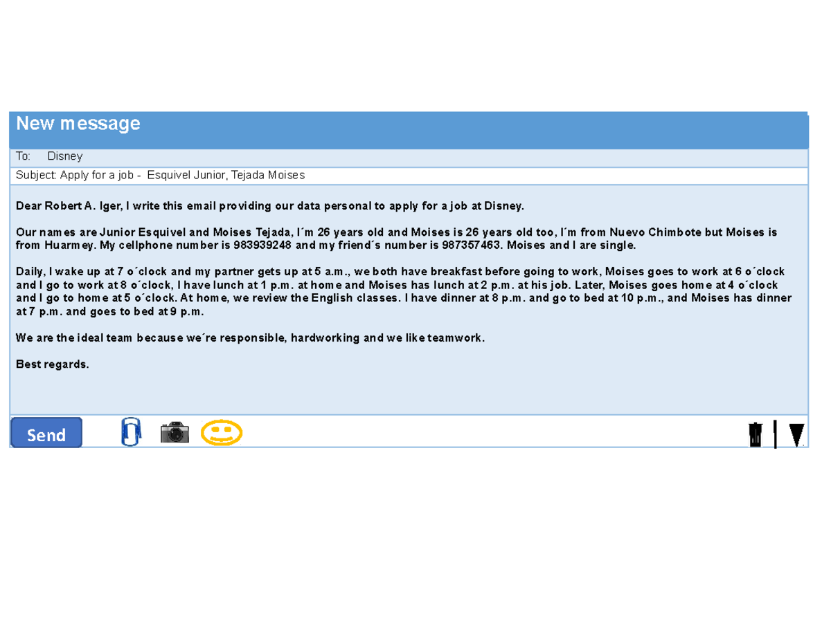 Esquivel Junior-Tejada Moises - New message To: Disney Subject: Apply ...