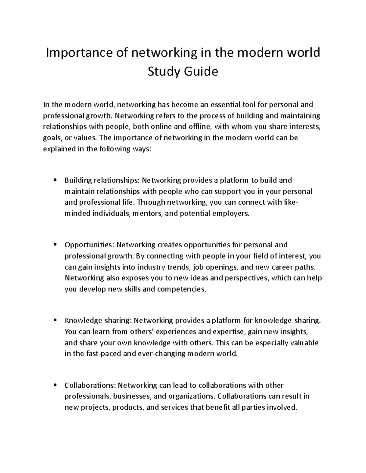 Importance of networking in the modern world Study Guide - Networking ...