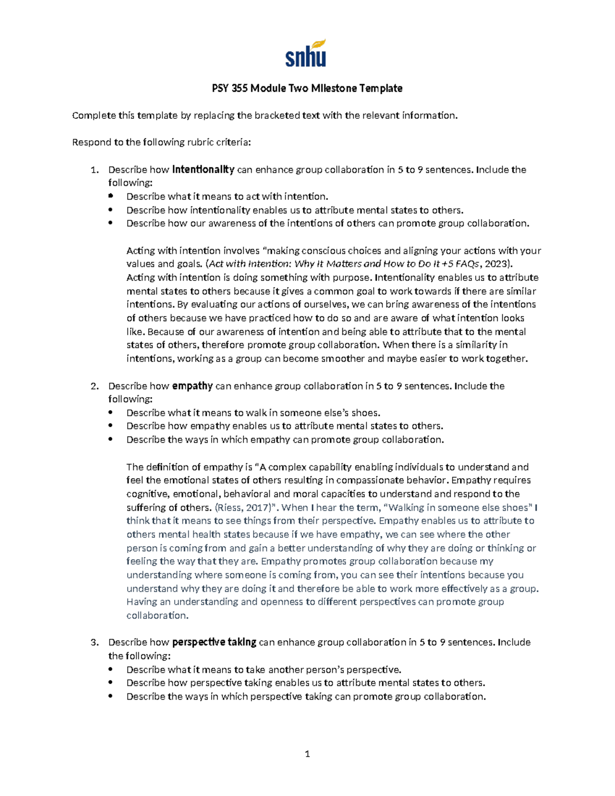PSY 355 Module Two Milestone Template - PSY 355 Module Two Milestone ...