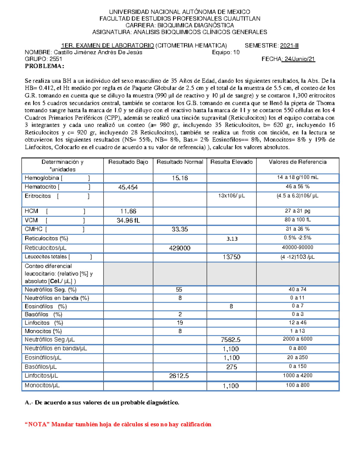 1er. Ex Parcial de Lab ABC G 2551 (BH) 2021-2 biometria hematica y ...
