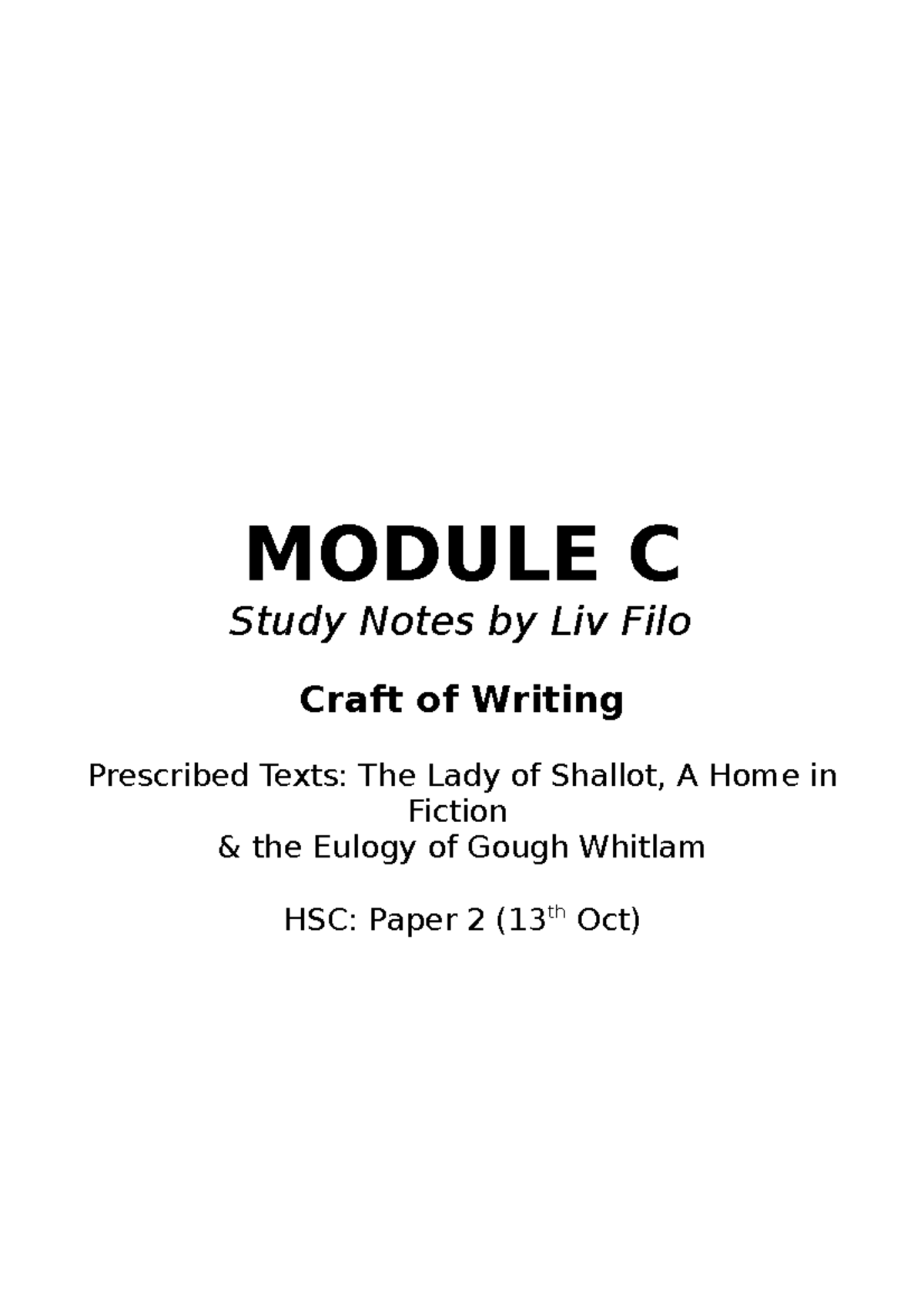 Mod C Study Notes - MODULE C Study Notes by Liv Filo Craft of Writing ...