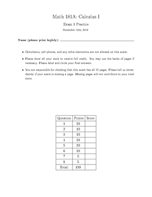 Practice Exam1 - Math 181A: Calculus I Practice Exam 1 September 25th ...