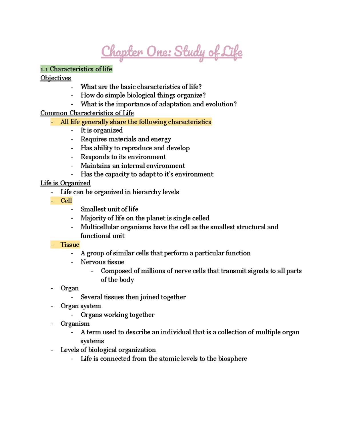 Introduction to Life Processes Exam One - Chapte On: Stud of Lif 1 ...