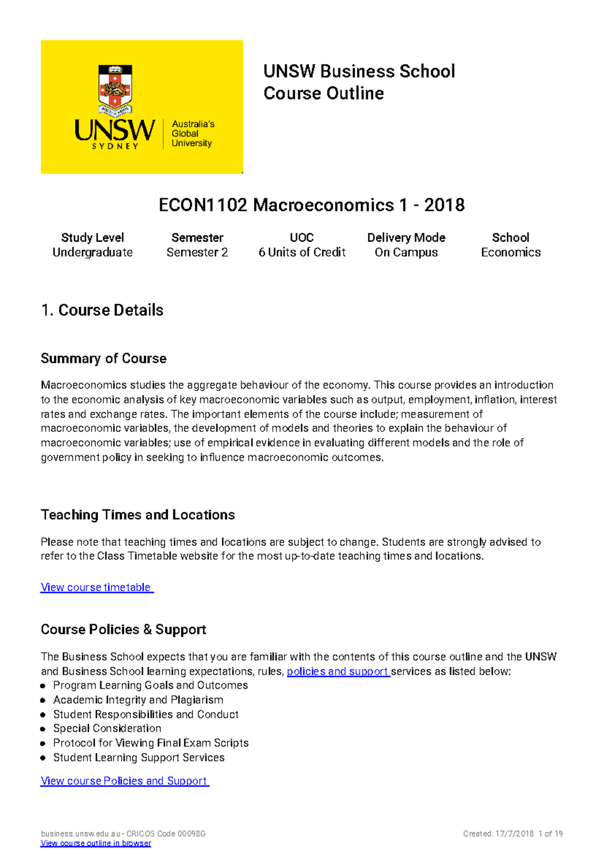 Course Outline - Summary Macroeconomics - UNSW Business School Course ...