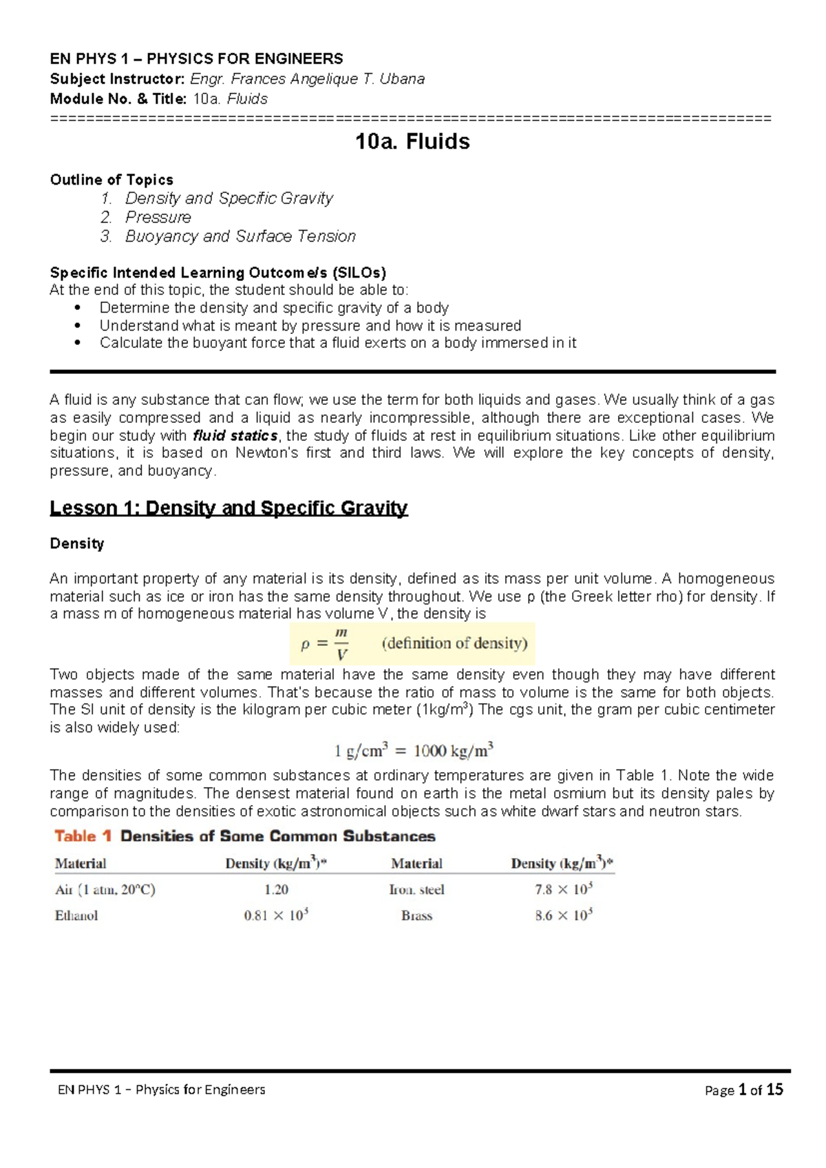 10a fluid - Practice problems with modules - EN PHYS 1 – PHYSICS FOR ...