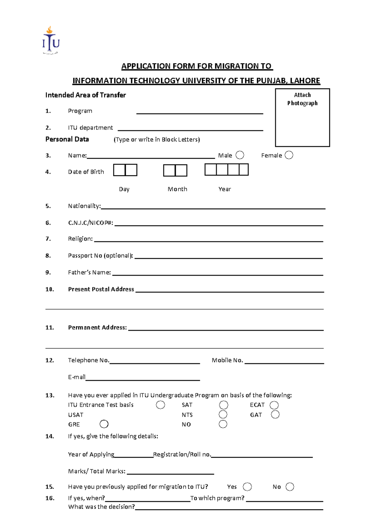 Updated-Migration-Form - APPLICATION FORM FOR MIGRATION TO INFORMATION ...