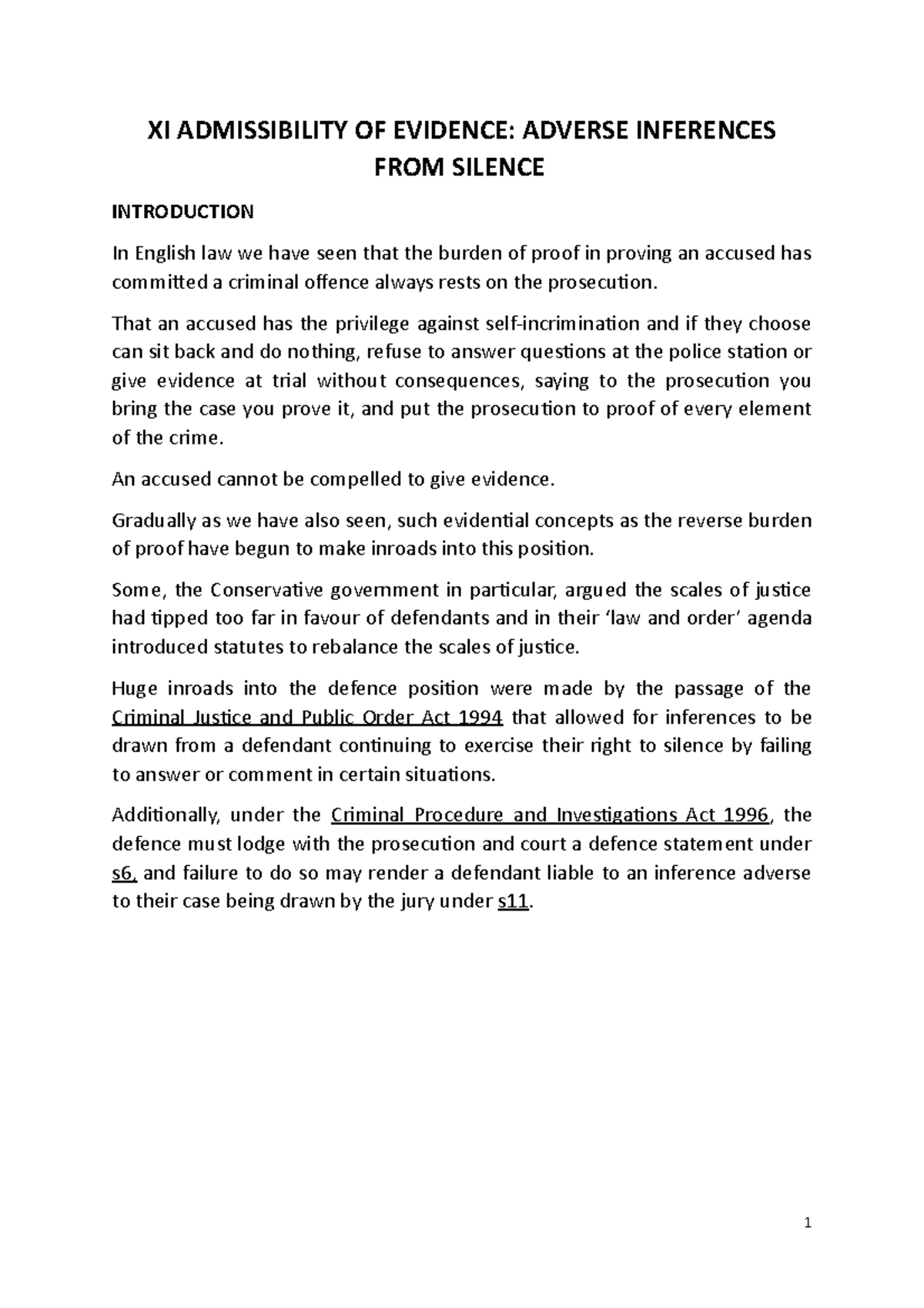 11 Adverse Inference FROM Silence - XI ADMISSIBILITY OF EVIDENCE ...