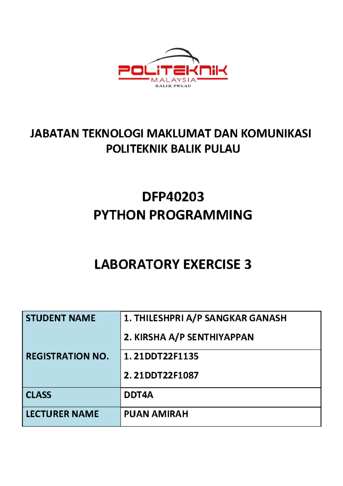 LAB Exercise 3 Thileshpri Kirsha - JABATAN TEKNOLOGI MAKLUMAT DAN KOMUNIKASI POLITEKNIK BALIK ...