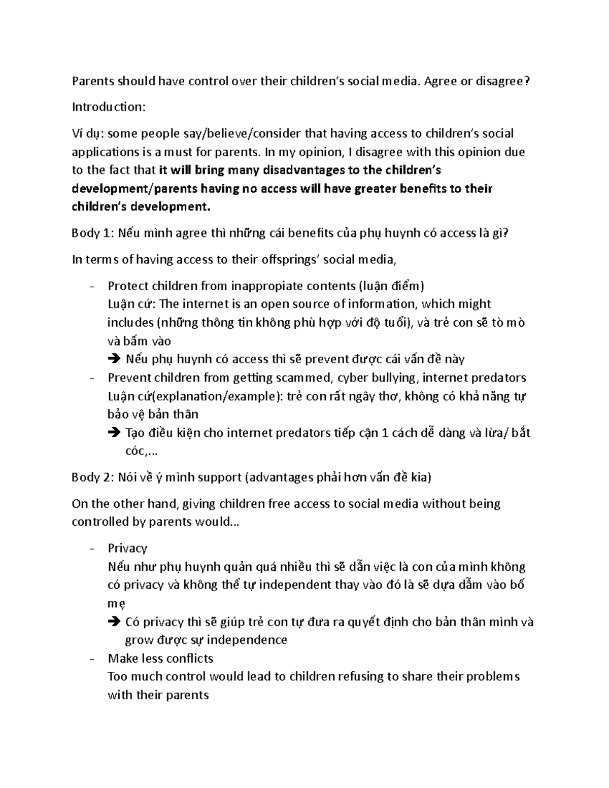 Task 2 - Good - Parents should have control over their children’s ...
