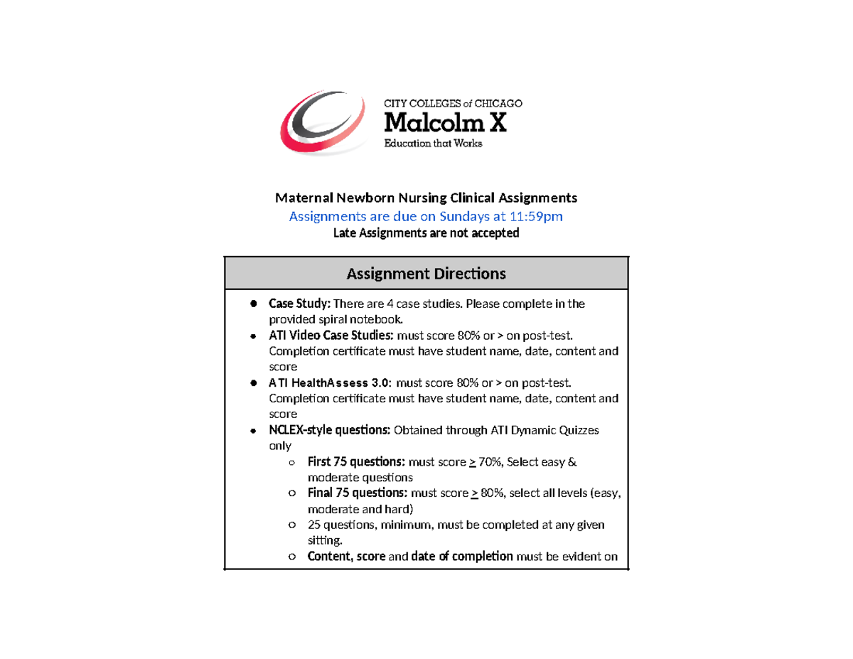 Spring 2024 OB Clinical assignments PP and NB assesment (3) - Maternal ...